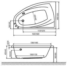 HOPA POMPEI asymetrická vana 1500x950, levá, VANPOM15LN