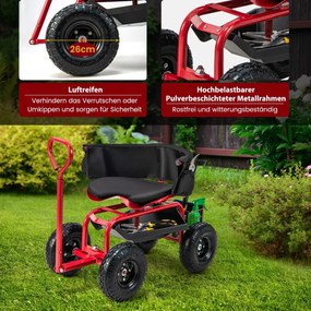 Costway Mobile Gardening Seat Zahradní vozík Řiditelný vozík na nářadí s úložným