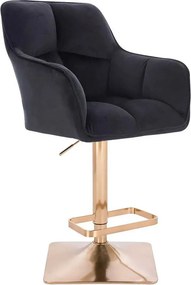 LuxuryForm DESIGN Barová židle AMALFI VELUR na zlaté hranaté podstavě - černá