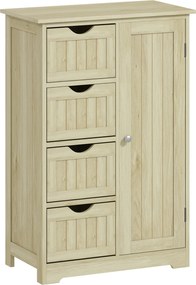 kleankin koupelnová skříňka Úzký sloupek s 4 zásuvkami a nastavitelnou polici Moderní styl 56x30x83 cm přírodní dřevo