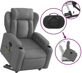 Zvedací masážní polohovací křeslo tmavě šedé textil 3204495