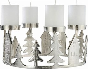 Adventní věnec domečky 35 cm - stříbrná