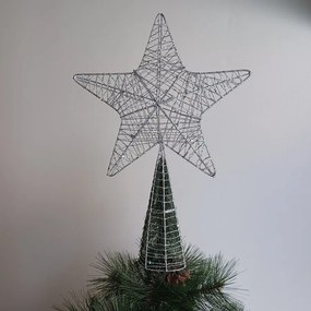 Vánoční hvězda na stromek 24 × 36 cm, drátěná, stříbrná