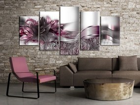 Obraz Purpurová stuh (5-dílný) - abstrakce s lilii a fialovou vlnou