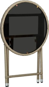 Čajový stolek béžový 60 cm polyratan a tvrzené sklo 310559