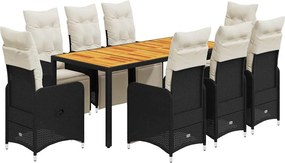 9dílný zahradní bistro set s poduškami černý polyratan 3277132