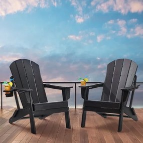 Plastová sada 2 skládacích židlí Adirondack Ohniště Černá do každého počasí