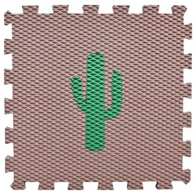 Vylen Pěnové podlahové puzzle Minideckfloor Kaktus Hnědý s tmavě zeleným kaktusem 340 x 340 mm