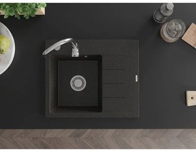 Mexen Ben, 1-komorový granitový dřez 600x500x190 mm, levý+ chromový sifon, černá-zlatá metalíza, 6522605000-75