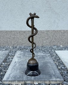 Bronzová socha Hůl Asklépia - lékařská symbolika