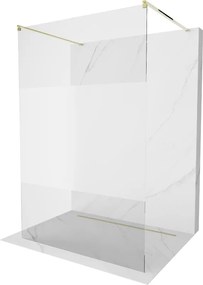 Mexen Kioto, průchozí sprchová zástěna 100 x 200 cm, 8mm čiré sklo/námraza, 2x zlatá stabilizační rozpěra, 800-100-002-50-35