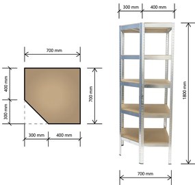 Rohový policový regál | 5 polic | 700 x 700 x 1800 mm Matabro MB-SH03
