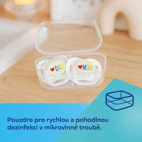 Canpol babies Dudlík svítící silikonový symetrický LOVE MUM&DAD 0-6m 2ks