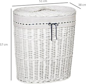 Proutěný koš na prádlo HOMCOM s víkem, pratelné textilní vnitřní tašky, pojme 15 kg špinavého prádla, bílý