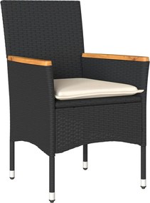 3dílný bistro set s poduškami černý polyratan a sklo 3278753