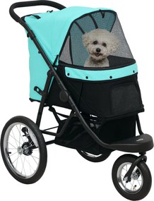 PawHut Kočárek pro psy, kočárek pro malé psy a kočky, s úložným košíkem, skládací konstrukce na jedno kliknutí, tyrkysová barva
