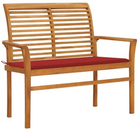 vidaXL Zahradní lavice s červenou poduškou 112 cm masivní teak