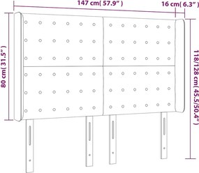 Čelo postele s LED černé 147 x 16 x 118/128 cm textil 3124482