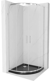 Mexen Rio půlkruhový sprchový kout 90 x 90 cm, Průhledné, Chromovaná + sprchová vanička Flat, Černá - 863-090-090-01-00-4170