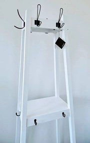 Bílý dřevěný stojící věšák s poličky a háčky sleva - 60*40* 175 cm