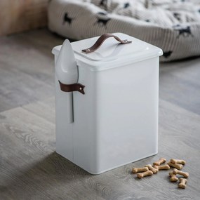 Garden Trading Plechová dóza na granule Medium Leather Handle 7 l, bílá barva, kov, kůže