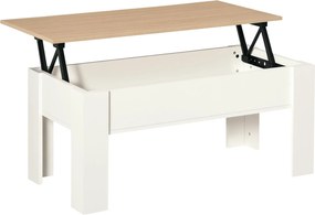 HomCom Zvedací Konferenční Stolek s Skrytým Úložným Prostorem 100x50x45-58.5 cm Bílý a Přírodní | Aosom