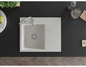 Mexen Ben, 1-komorový granitový dřez 600x500x190 mm, levý+ chromový sifon, bílá, 6522605000-20