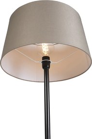 Stojací lampa černá s lněným stínítkem taupe 45 cm - Simplo