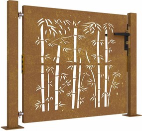 Zahradní brána 100 x 100 cm corten ocel bambusový design 153239
