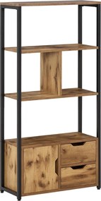 HOMCOM Knihařský regál s kabinetem a 2 úložnými šuplíky, průmyslový styl, 58x24x122 cm, rustikální hnědá | Aosom