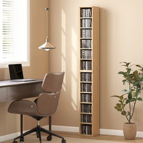 HOMCOM sada 2 sloupových regálů pro ukládání CD/DVD, 12 přihrádek, 21 x 22,5 x 88,5 cm, kapacita 204 CD, přírodní dřevěný vzhled