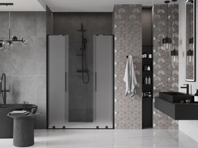 Mexen Velar L Duo, posuvné sprchové dveře do otvoru 140 cm, 8mm sklo námraza, černá matná, 871-140-003-32-70