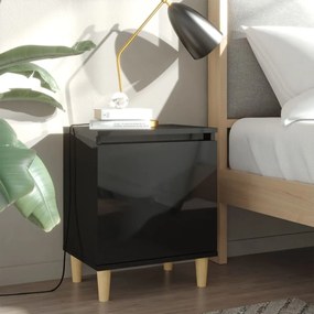 Noční stolek masivní dřevěné nohy černý vysoký lesk 40x30x50 cm