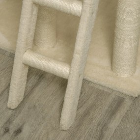 PawHut škrabadlo velký kočičí strom 130 cm, s jeskyní pro kočky a míčky na hraní, jutové kmeny, khaki+béžová, dřevotřískový plyš| Aosom