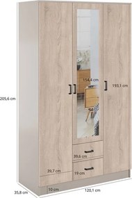 Skříň se zrcadlem 3d2s kašmír / dub sonoma Kami