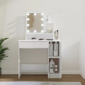 Toaletní stolek s LED lesklý bílý 86,5 x 35 x 136 cm