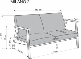 Dvoumístná pohovka MILANO z masivu 120 cm popelavě šedá