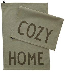 DESIGN LETTERS Utěrka Cozy Home - set 2 ks, zelená barva, textil