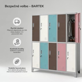 Skříň OBP oděvní 10-dveřová šedo-pastelová: BARTEK 1360 x 1720 x 450 mm