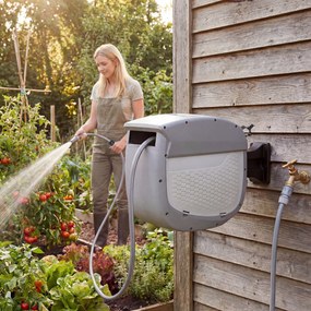 Outsunny Hadicový naviják se zahradní hadicí 20 m, otočný o 180° Box na hadici s automatickým navíjením Samosvorný