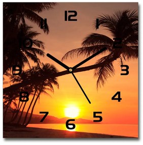 Wallmuralia Skleněné hodiny čtverec Západ slunce pláž 30x30 cm