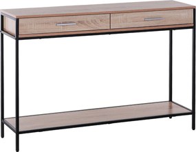 HOMCOM Konferenční stolek v industriálním stylu s šuplíky a ocelovou konstrukcí pro vstupní halu 120x30x81,5 cm Dub | Aosom