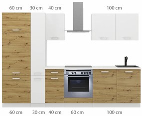 Kuchyňská linka TONI | 290 cm | S PRACOVNÍ DESKOU | bílá/artisan