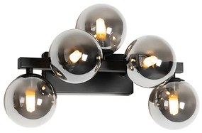 Moderní nástěnná lampa černá s kouřovým sklem 5-světlo - Bianca