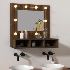 Zrcadlová skříňka s LED hnědý dub 60 x 31,5 x 62 cm - Default Title