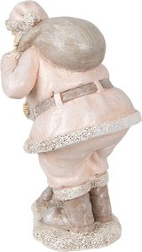 Růžová vánoční dekorace socha Santa s chlapcem - 13*11*18 cm