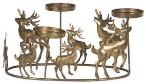 Zlatý kovový svícen s jeleny – 34x22x16 cm