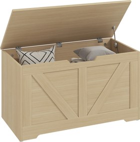 HOMCOM úložná truhla s sklápěcím víkem a bezpečnostními panty, 80 x 40 x 45 cm, přírodní dřevo