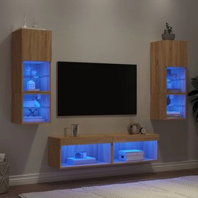 6dílná obývací stěna s LED dub sonoma kompozitní dřevo
