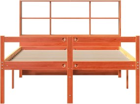 Postel s knihovnou bez matrace hnědá 140 x 190 cm masivní dřevo 3322030